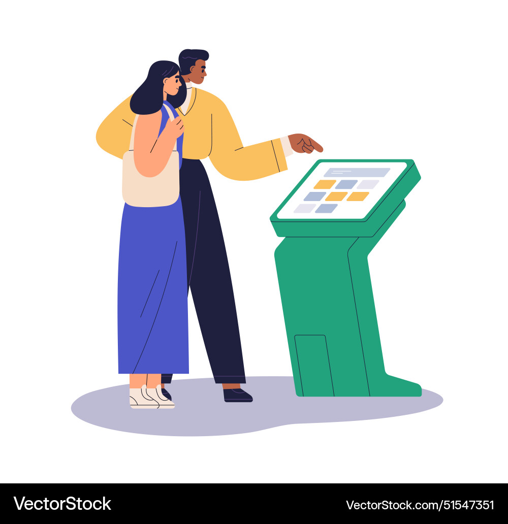 People using self-service kiosk customers at Vector Image
