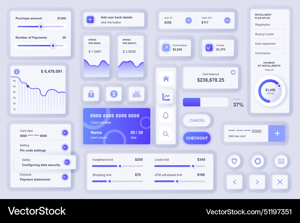 User interface elements set for banking mobile Vector Image