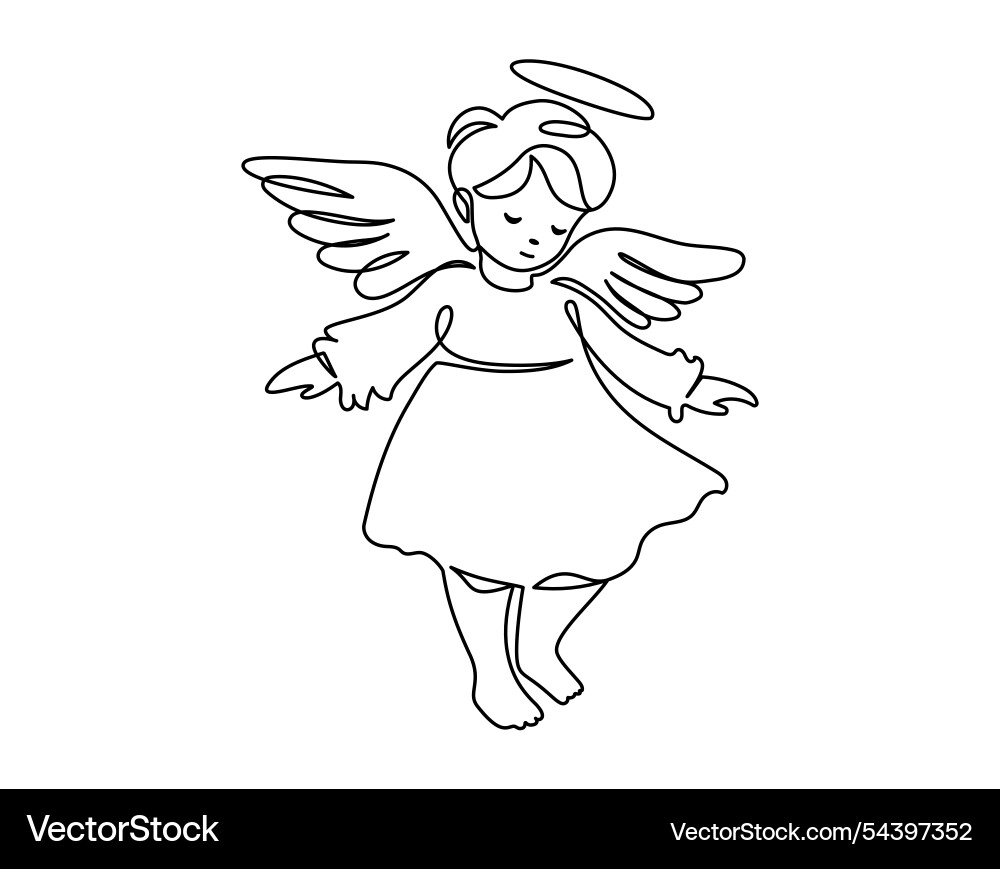 Beautiful angel baby in one continuous line Vector Image