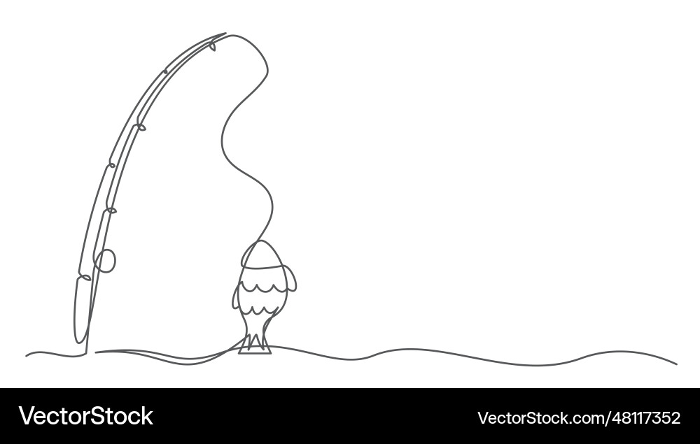 Fishing one line drawing isolated on white Vector Image