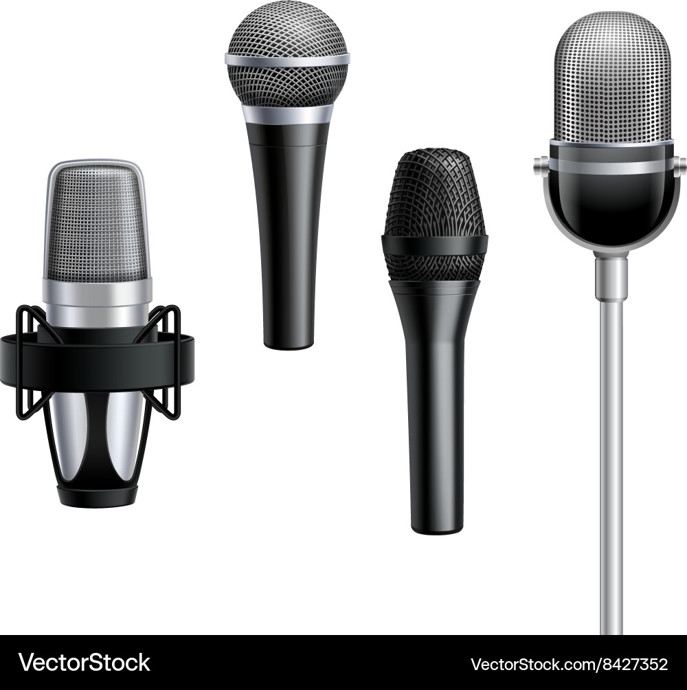 Microphone collection in realistic style Vector Image