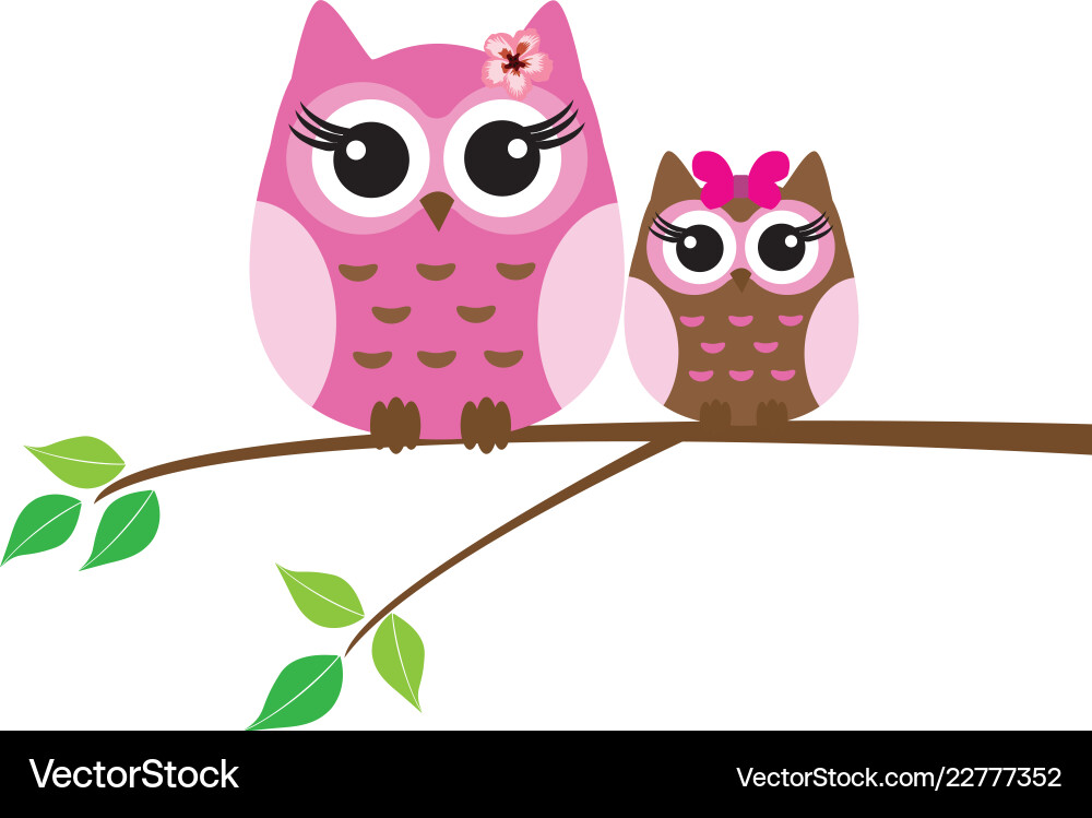 Pink Owl On Branch Clip Art