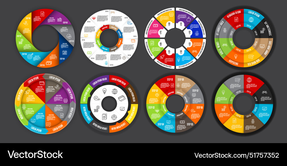Round pie chart into 8 step concept startup Vector Image