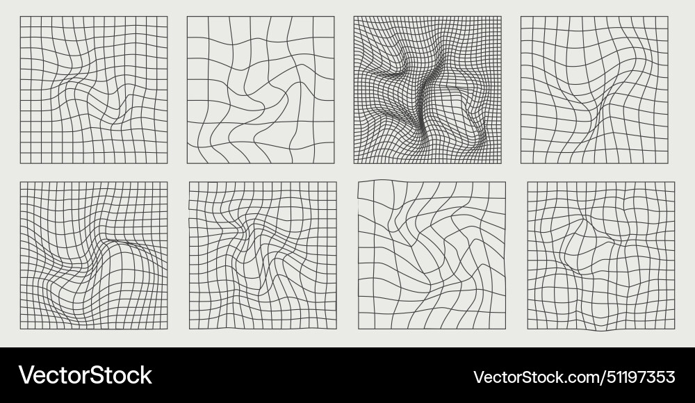 Distorted neon grid patterns retro 80s and 90s Vector Image