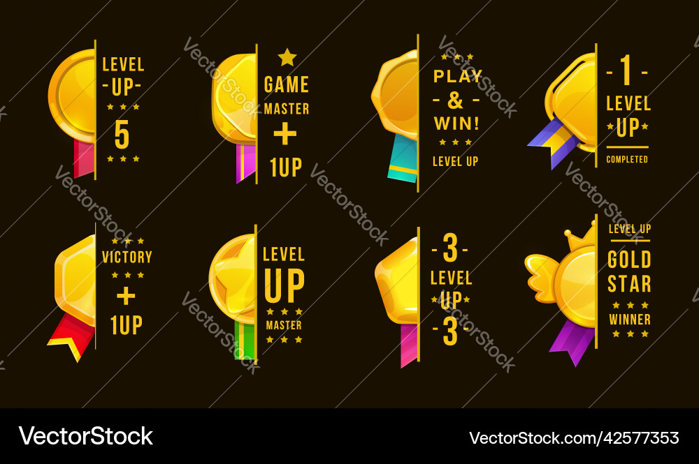 Level Up Rewards - Game Stars & Badges Vector Image