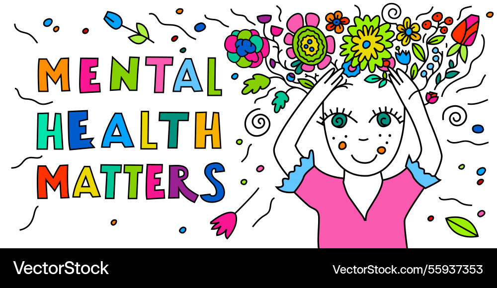 Mental health colorful doodle design Royalty Free Vector