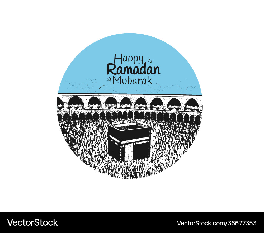 Ramadan mubarak with holy kaaba hand drawn Vector Image