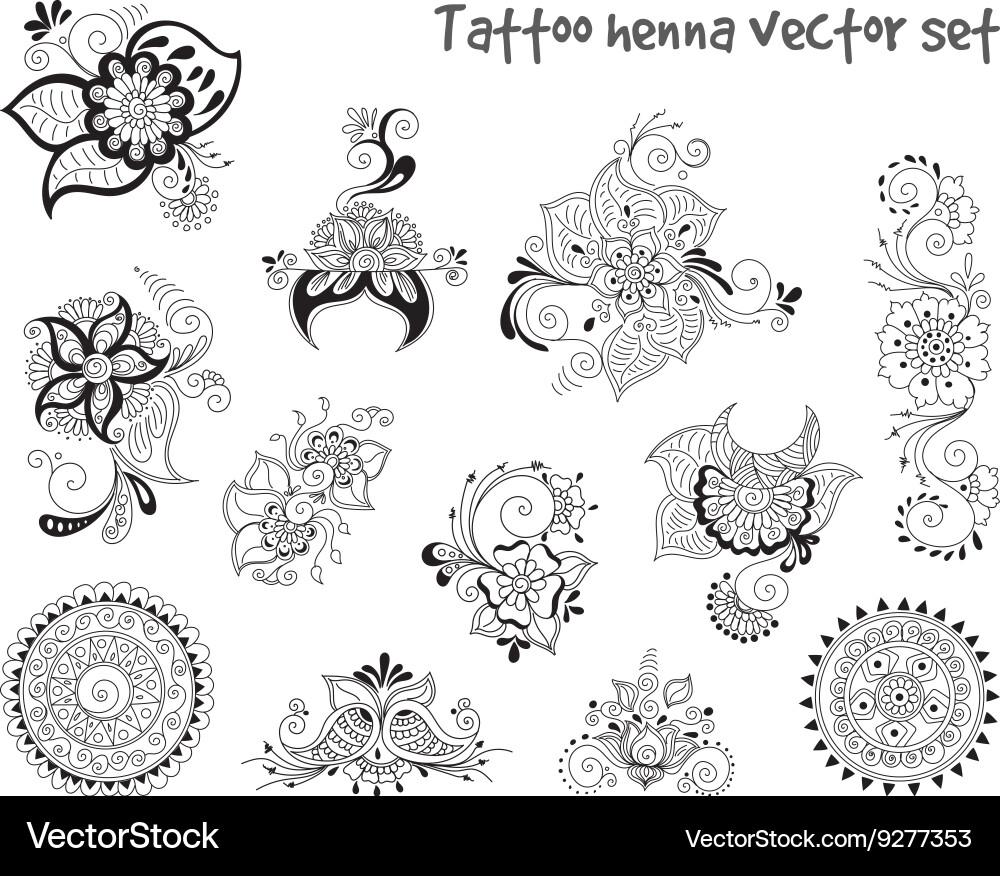 Tattoo henna element set Royalty Free Vector Image