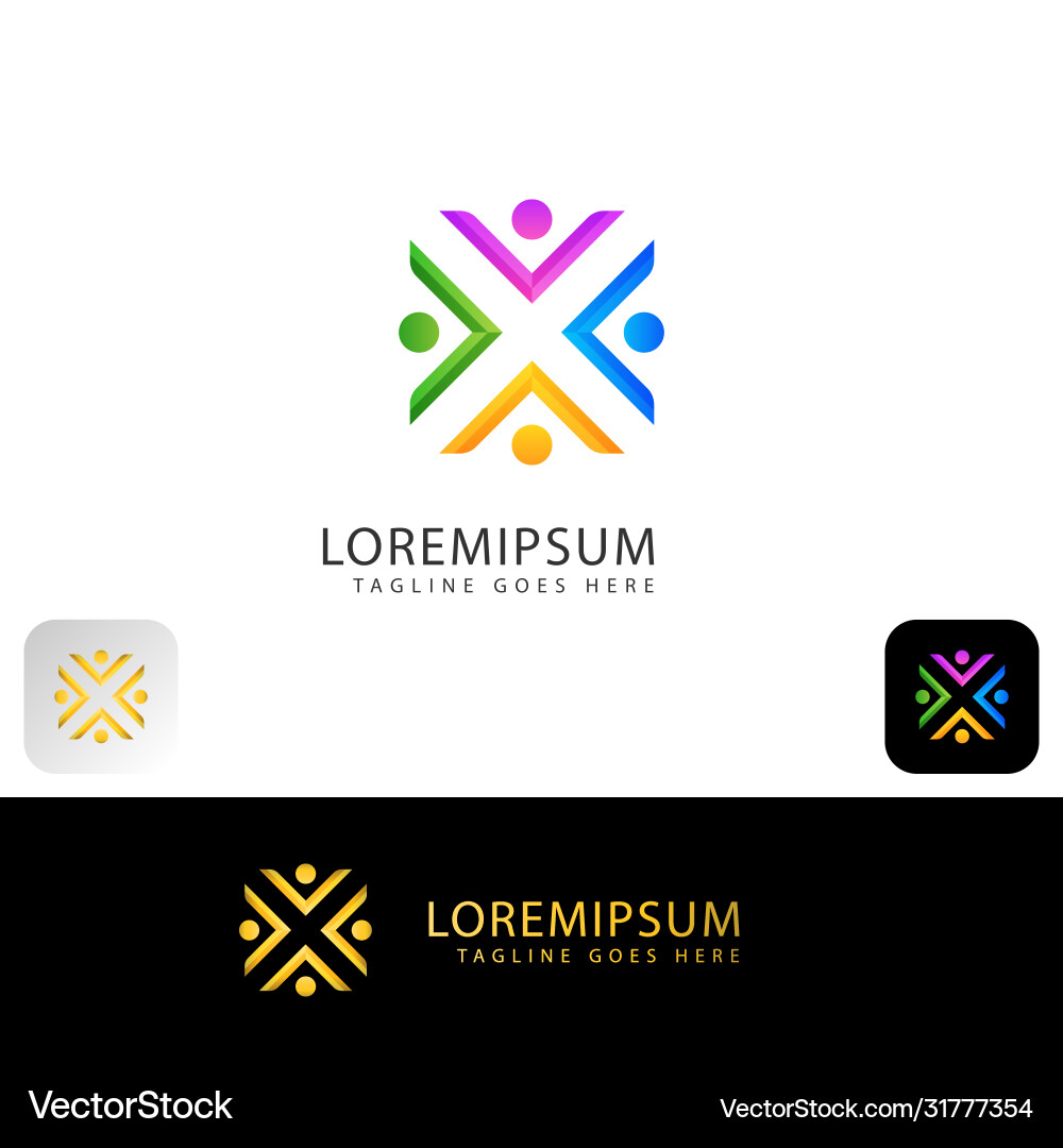 Abstract people community letter x logo Royalty Free Vector