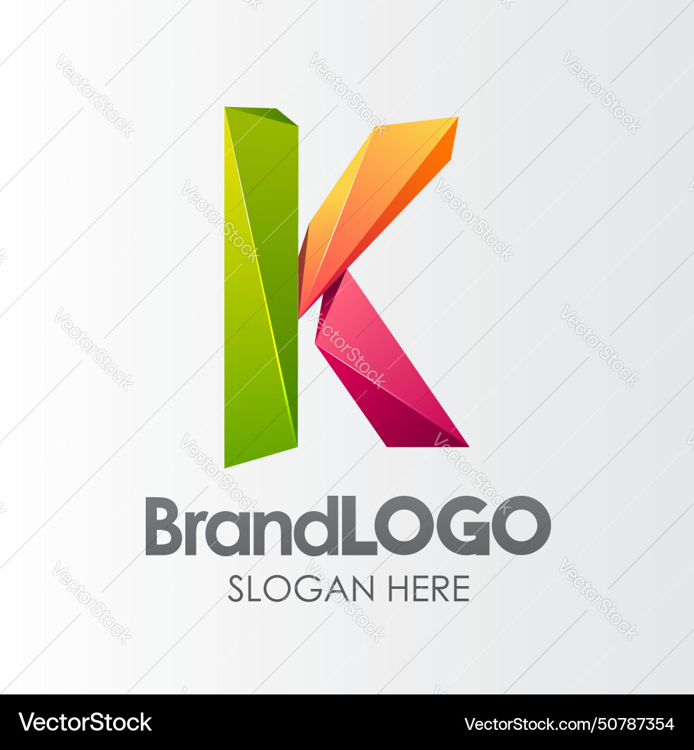 Brand logo letter k template 3d shape low poly Vector Image