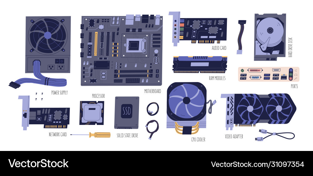 Collection computer components pc and laptop Vector Image