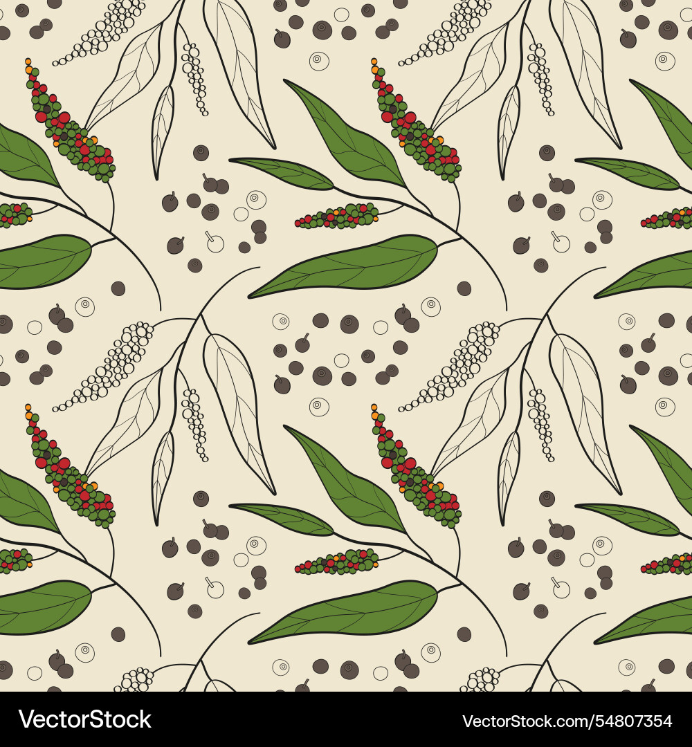 Seamless pattern with allspice plants Royalty Free Vector