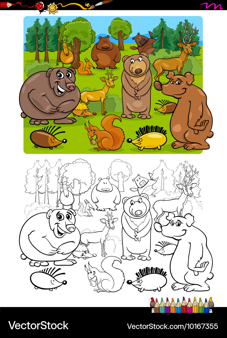 Animals group coloring page Royalty Free Vector Image