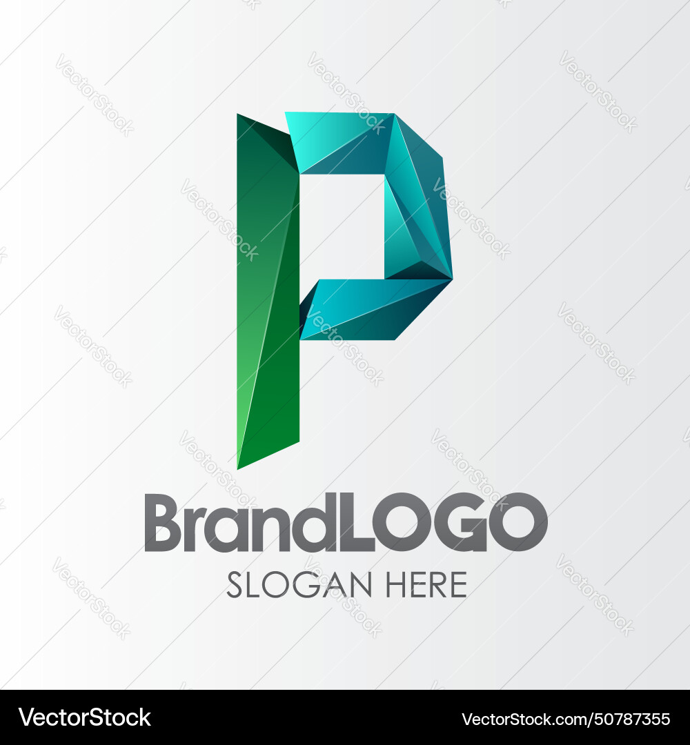 Brand logo letter p template 3d shape low poly Vector Image