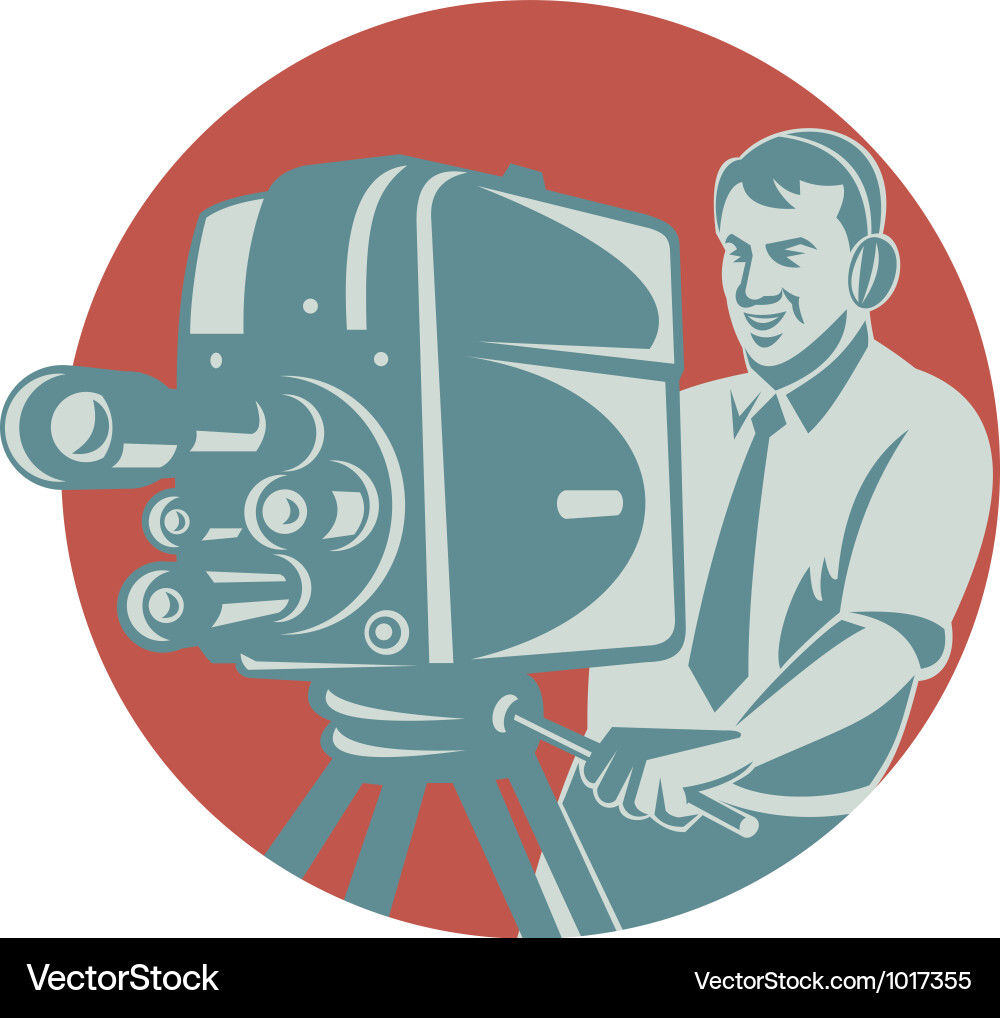 Cameraman filming with vintage tv camera Vector Image