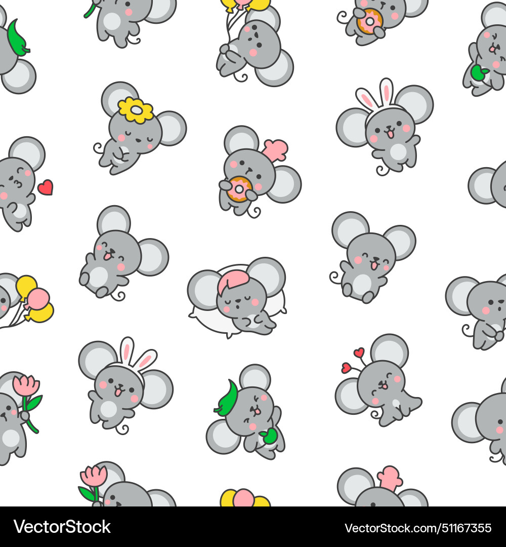 Cute kawaii mouse seamless pattern Royalty Free Vector Image