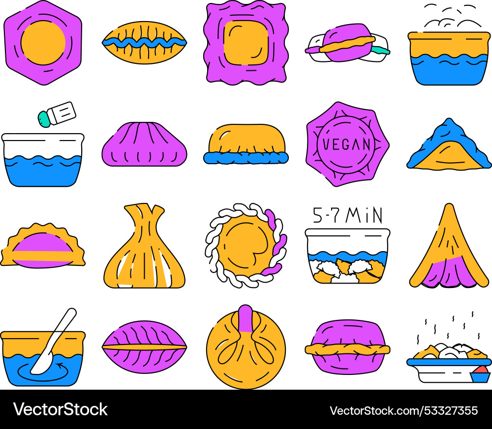 Dumpling delicious meal recipe icons set Vector Image