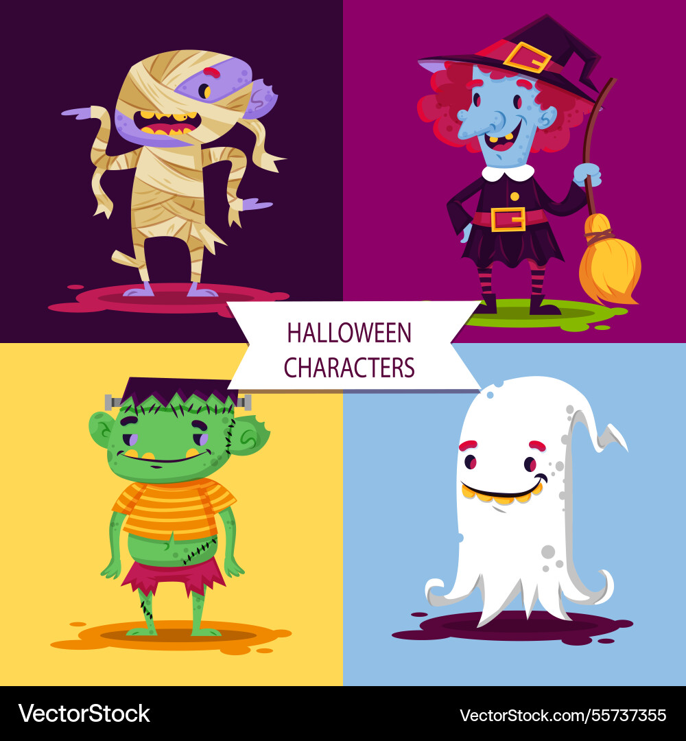 Pack of lovely halloween characters Royalty Free Vector