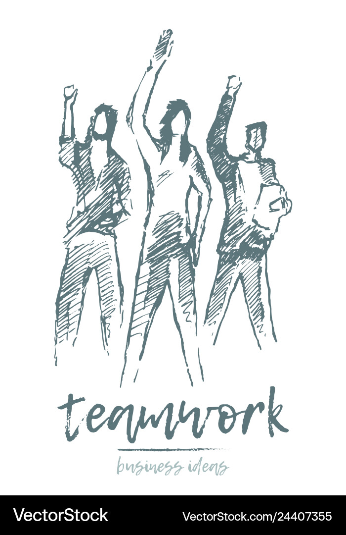 Sketch three people standing togetherness Vector Image