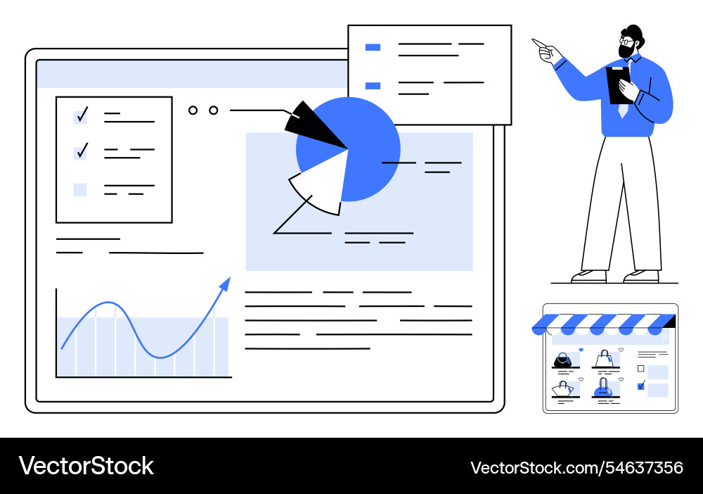 Business-Präsentation mit Mann auf Daten zeigen Vektorbild