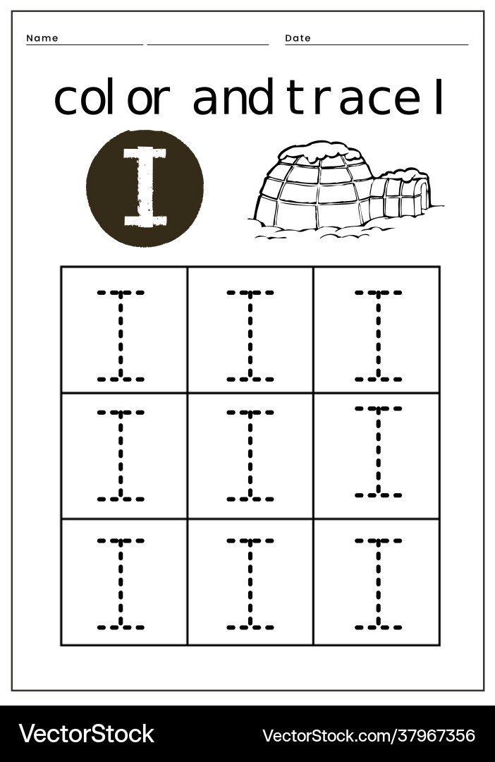 Farbe und Spuren alphabet i Arbeitsblatt Vektorbild