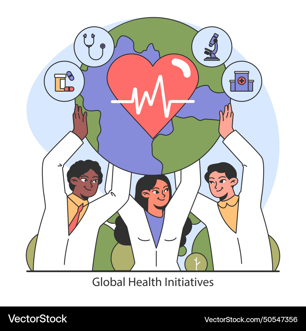 Global health initiatives concept flat Royalty Free Vector