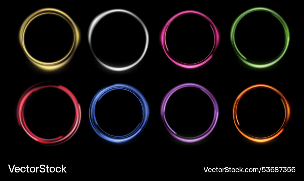 Glowing magic rings set neon realistic energy Vector Image