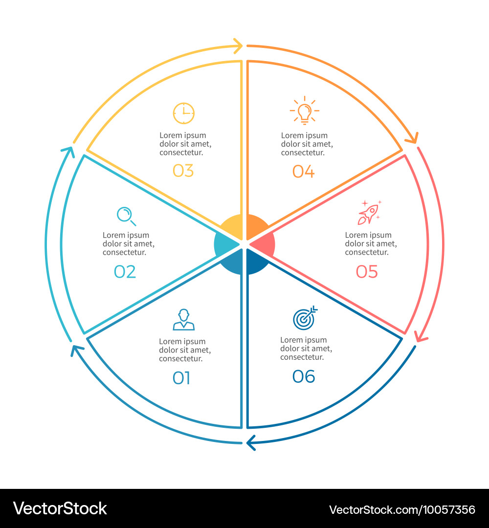 Linear infographics pie chart diagram with 6 Vector Image