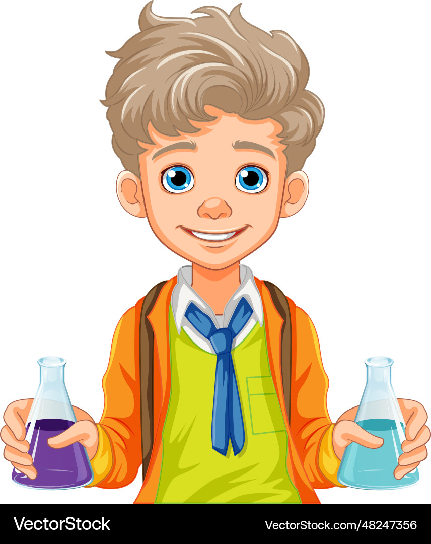 Male student cartoon holding conical flask Vector Image