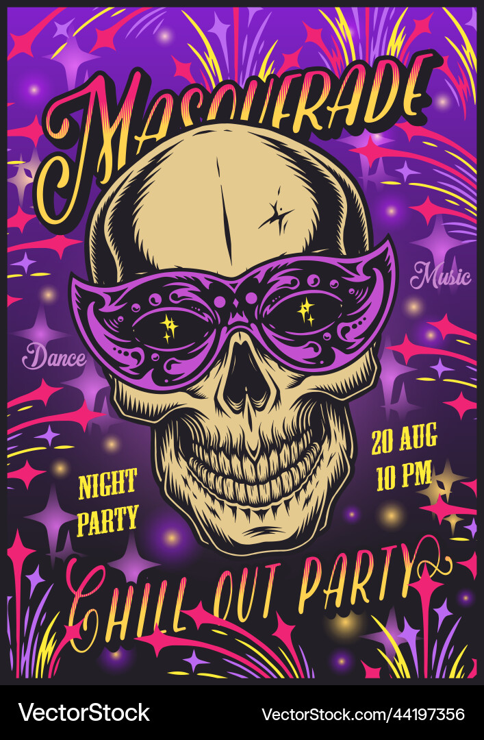Masquerade Party Flyer - Skull & Mask Vector Image
