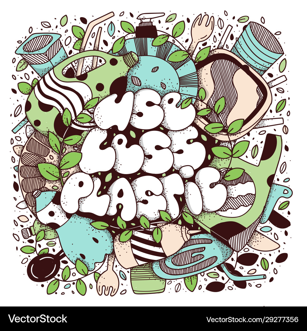 Use less plastic doodle style lettering Royalty Free Vector