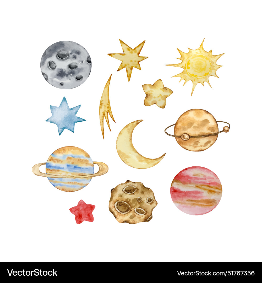 Watercolor space set cosmos Royalty Free Vector Image