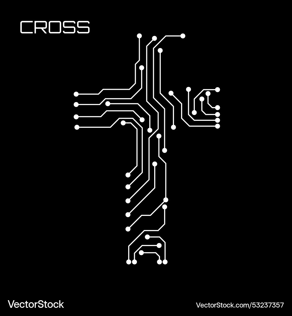 Cross circuit board christian symbol Royalty Free Vector