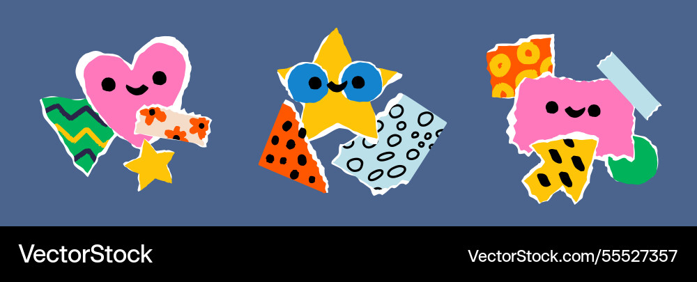 Funny paper collages torn patterned pieces Vector Image