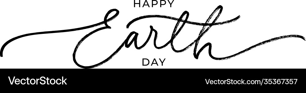 Happy earth day black line style calligraphy Vector Image