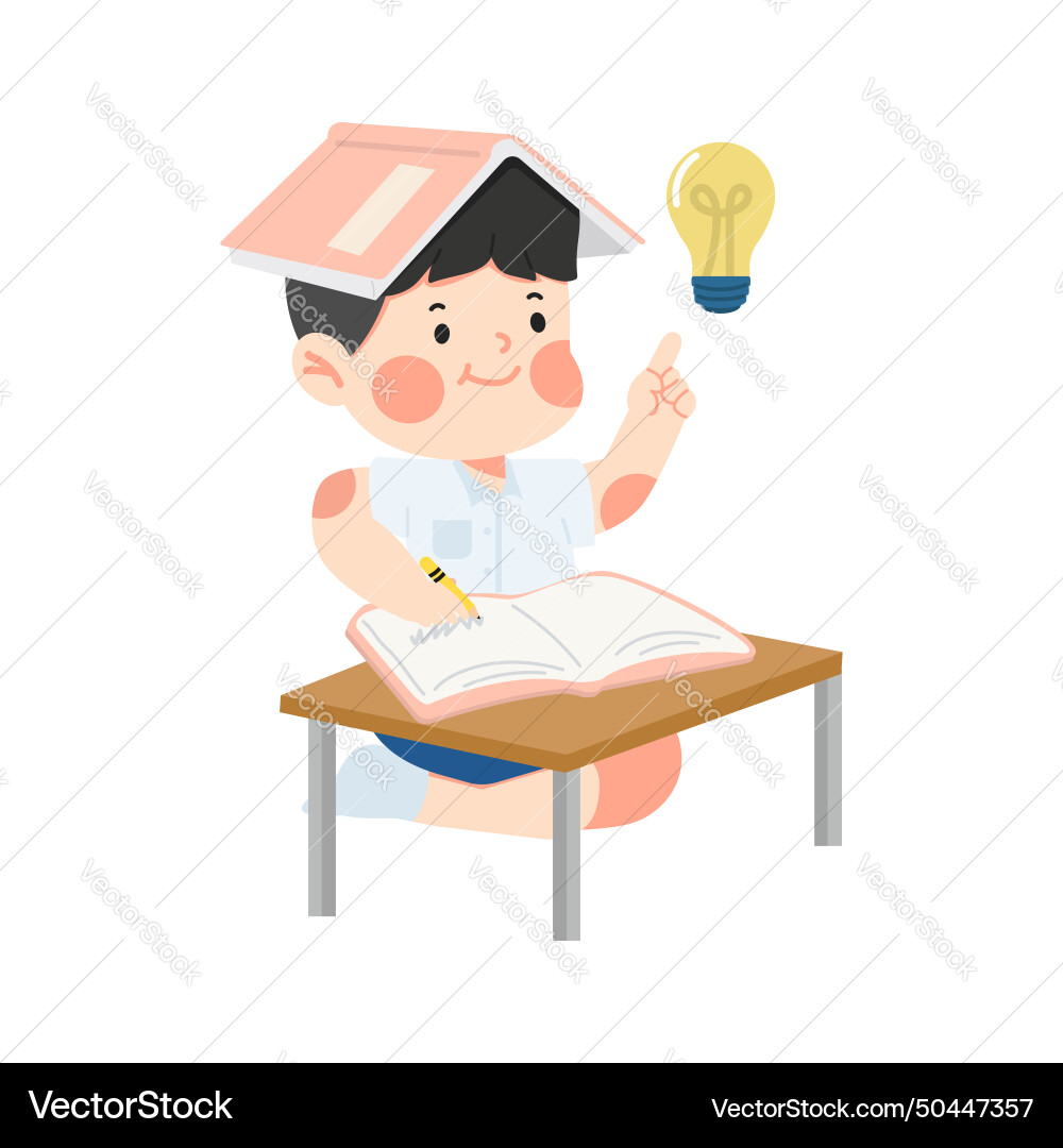 Kid boy writing in a book Royalty Free Vector Image