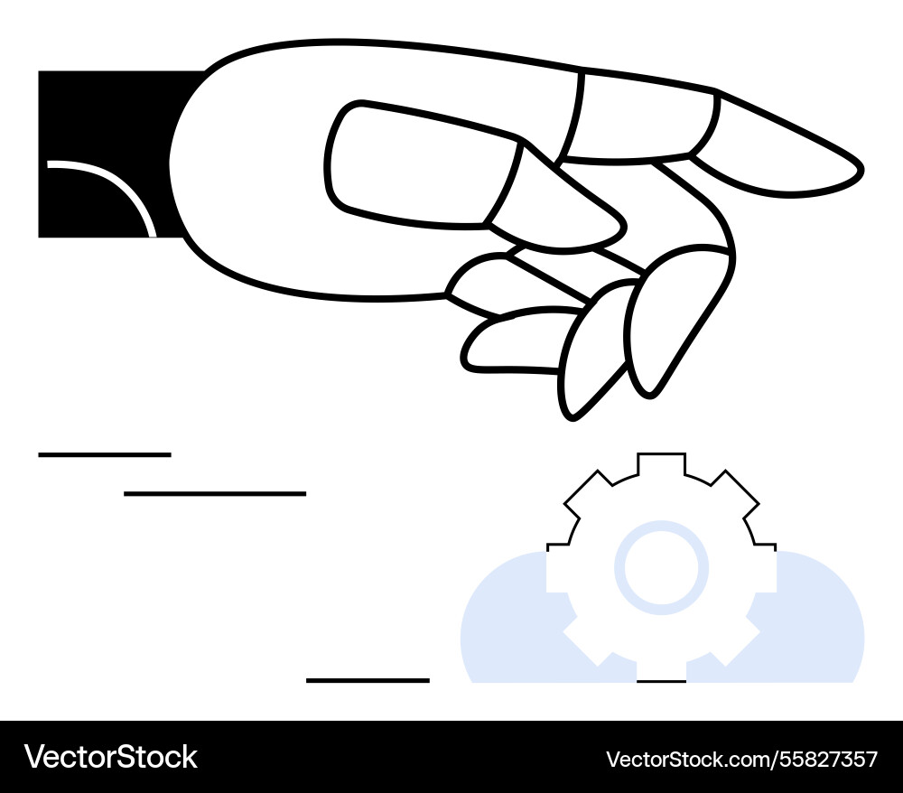 Robotic hand interacting with gear and cloud Vector Image