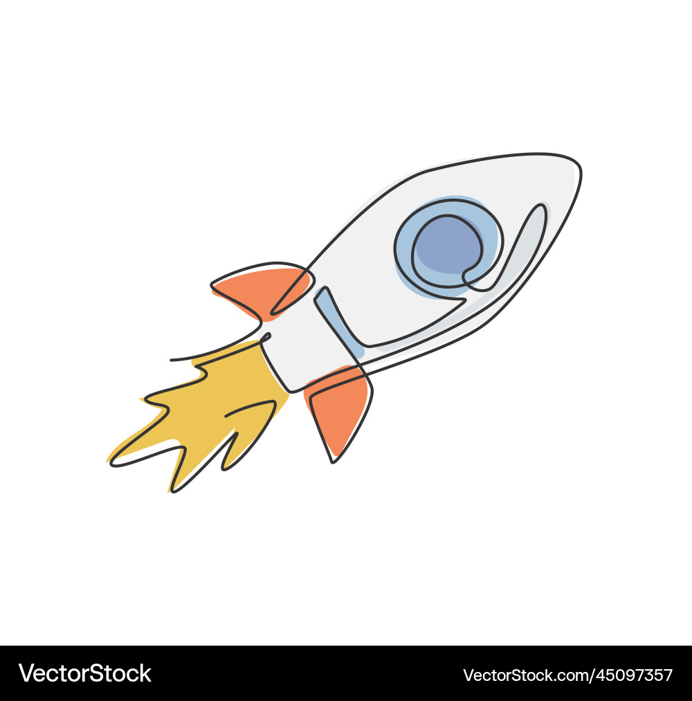 Single continuous line drawing of rocket launch Vector Image