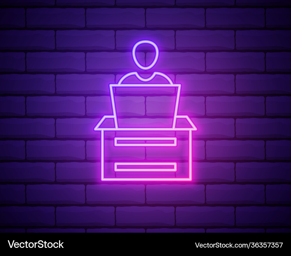 Workplace neon light icon work space office Vector Image