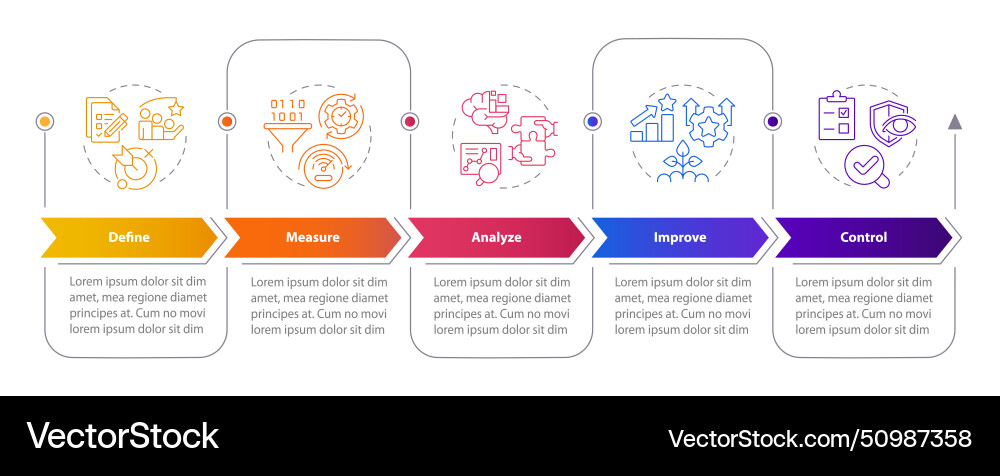 Dmaic methodology rectangle infographic template Vector Image