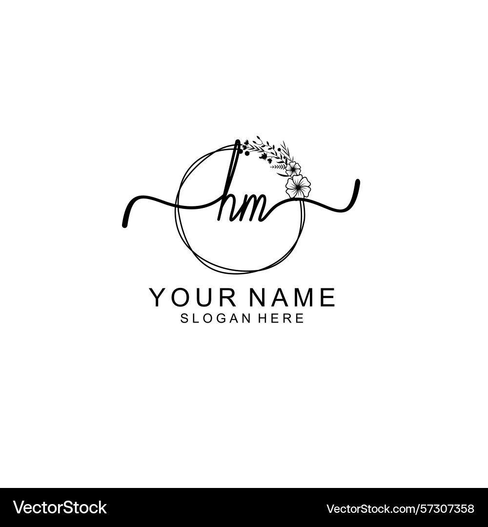 Elegant hm initial logo with floral handwritten Vector Image