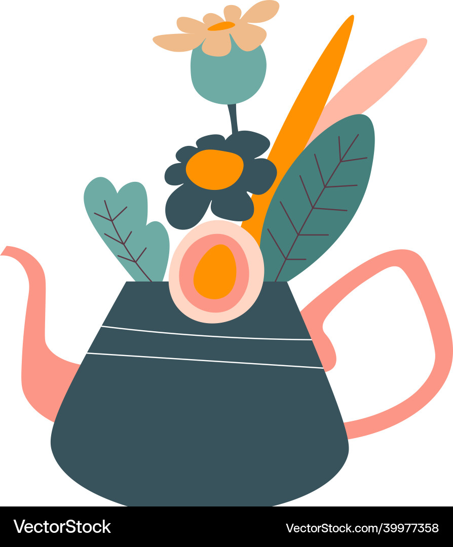 Floral composition kettle with blooming flowers Vector Image