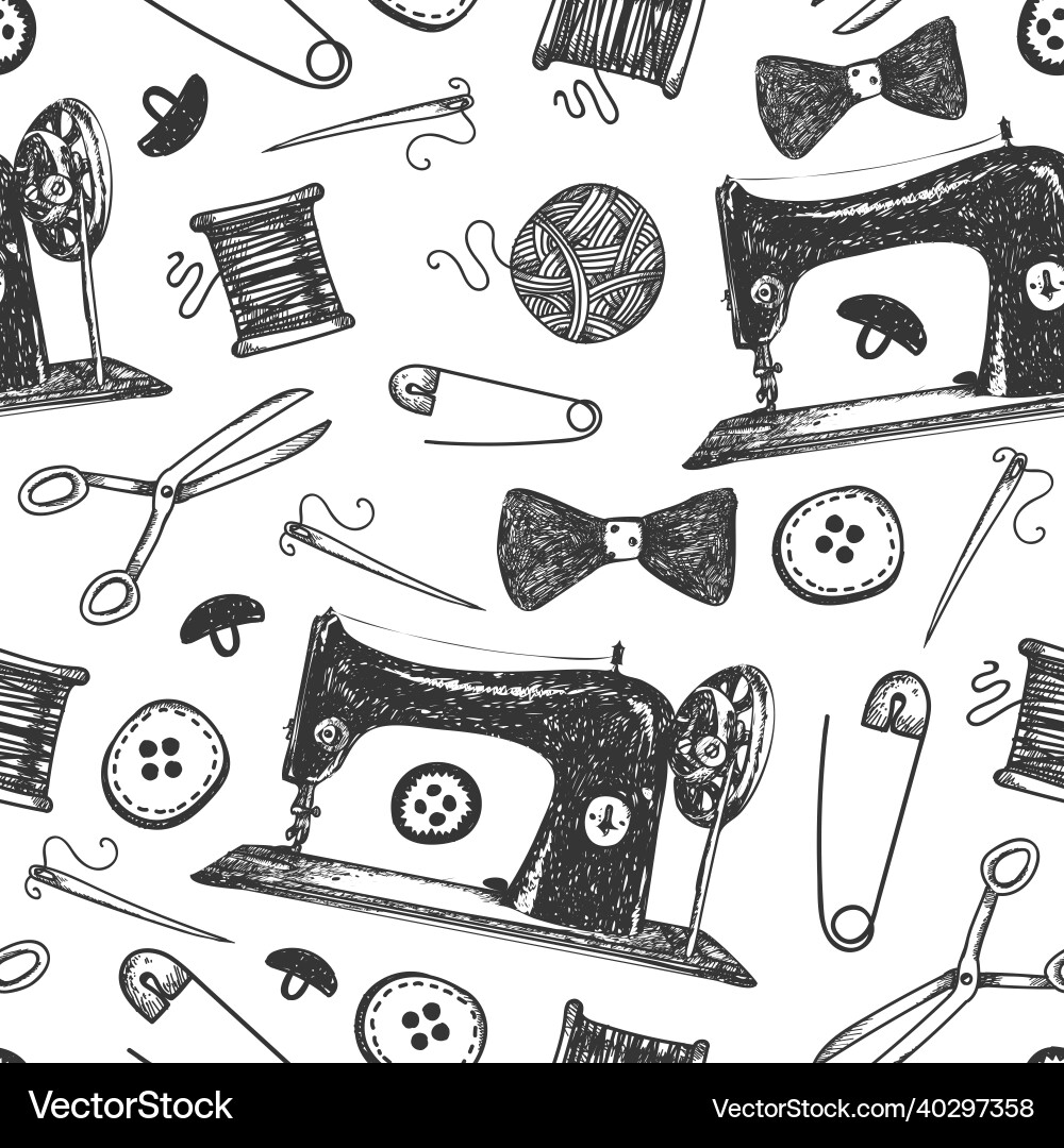 Hand Drawn Sewing Pattern Royalty Free Vector Image