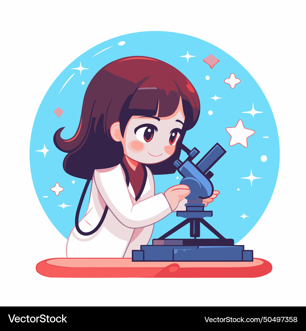 Scientist girl with microscope in flat cartoon Vector Image