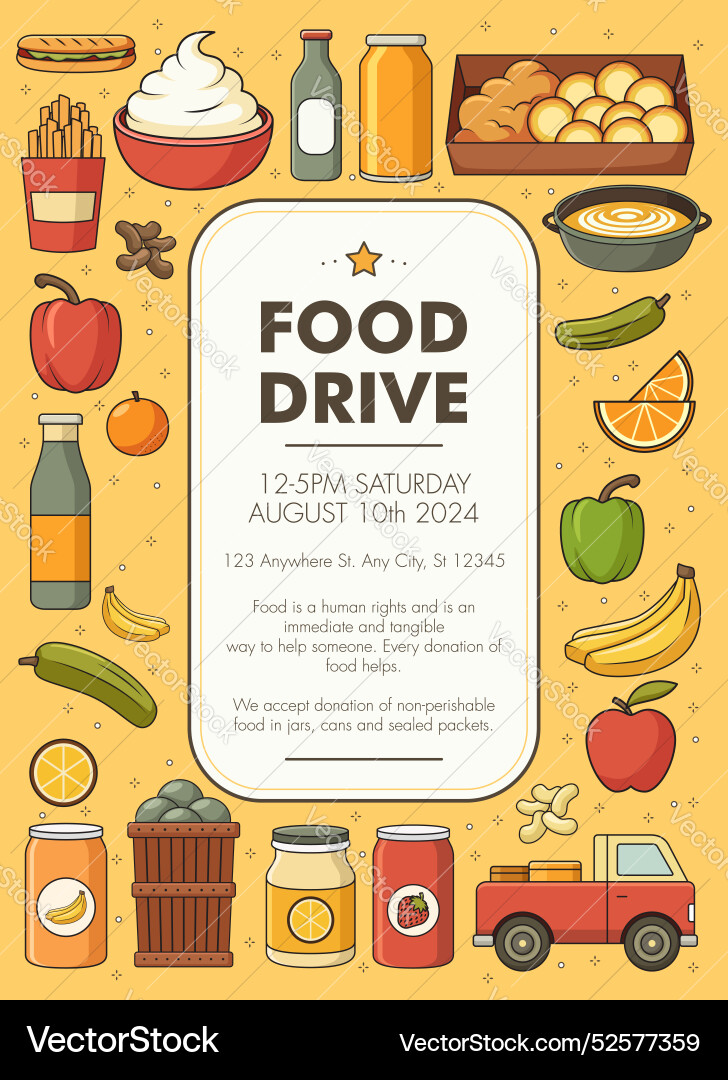 Food drive donation template Royalty Free Vector Image