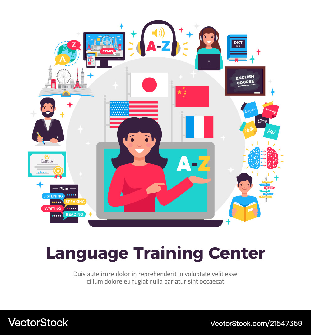 Language training center composition Royalty Free Vector