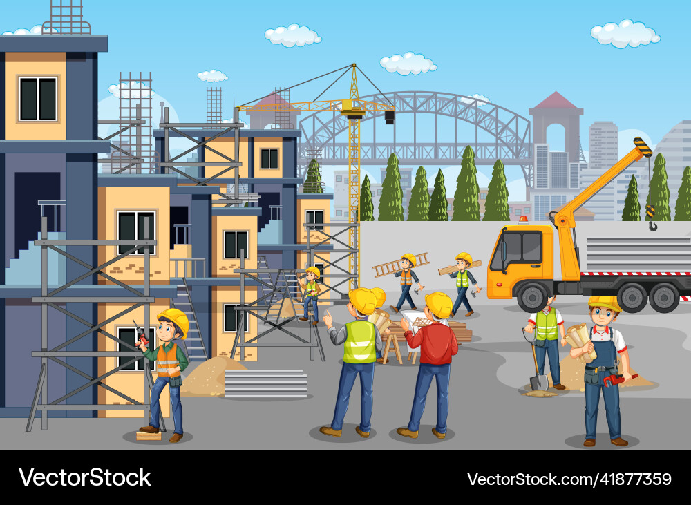 Scene of building construction site Royalty Free Vector