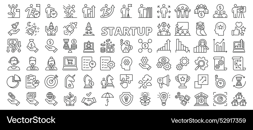 Startup icons set in line design blue Royalty Free Vector