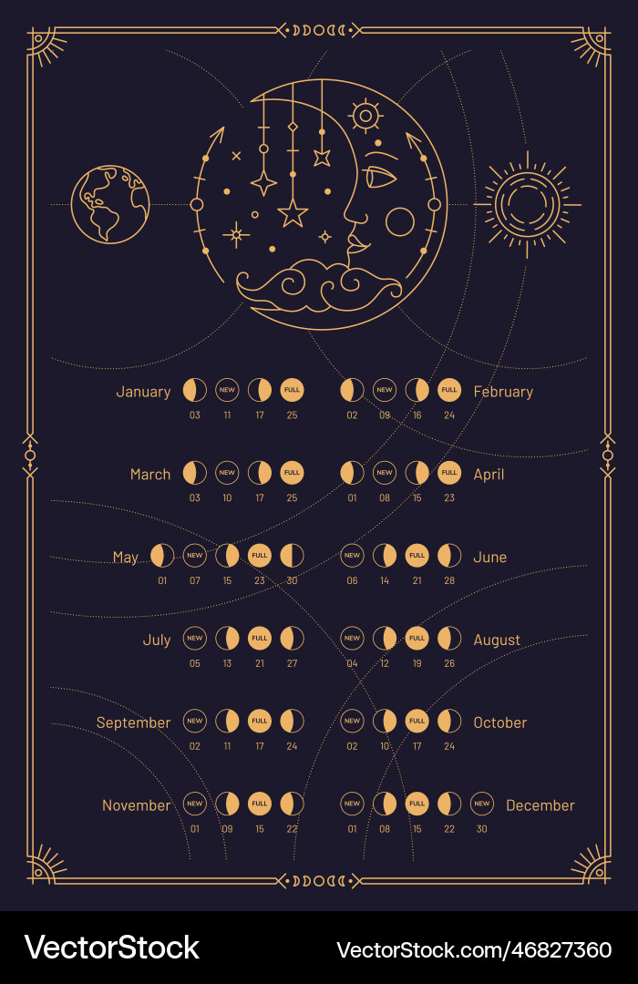 2024 year moon calendar lunar phases schedule Vector Image