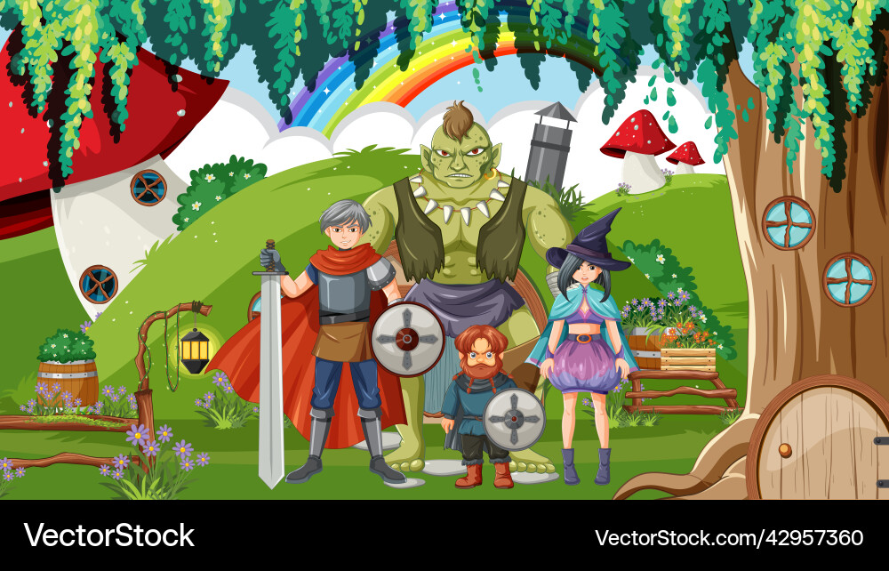Fantasy folk cartoon characters in the forest Vector Image